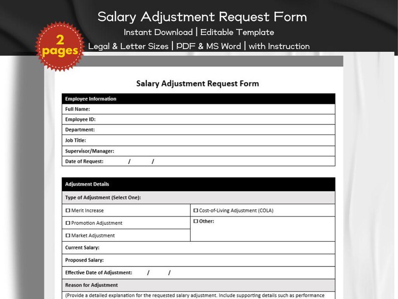 Salary Adjustment Request Form Editable and Printable Template ...