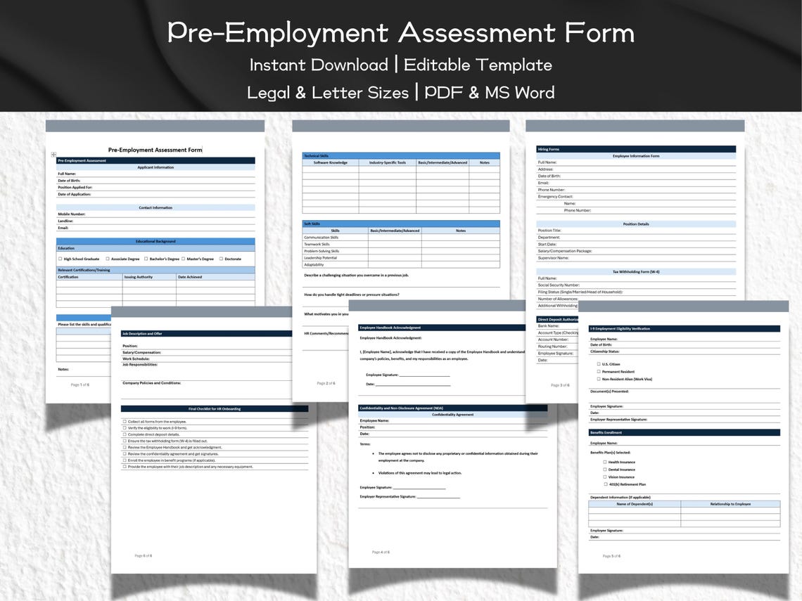 Pre-employment Assessment Form Editable and Printable Template ...