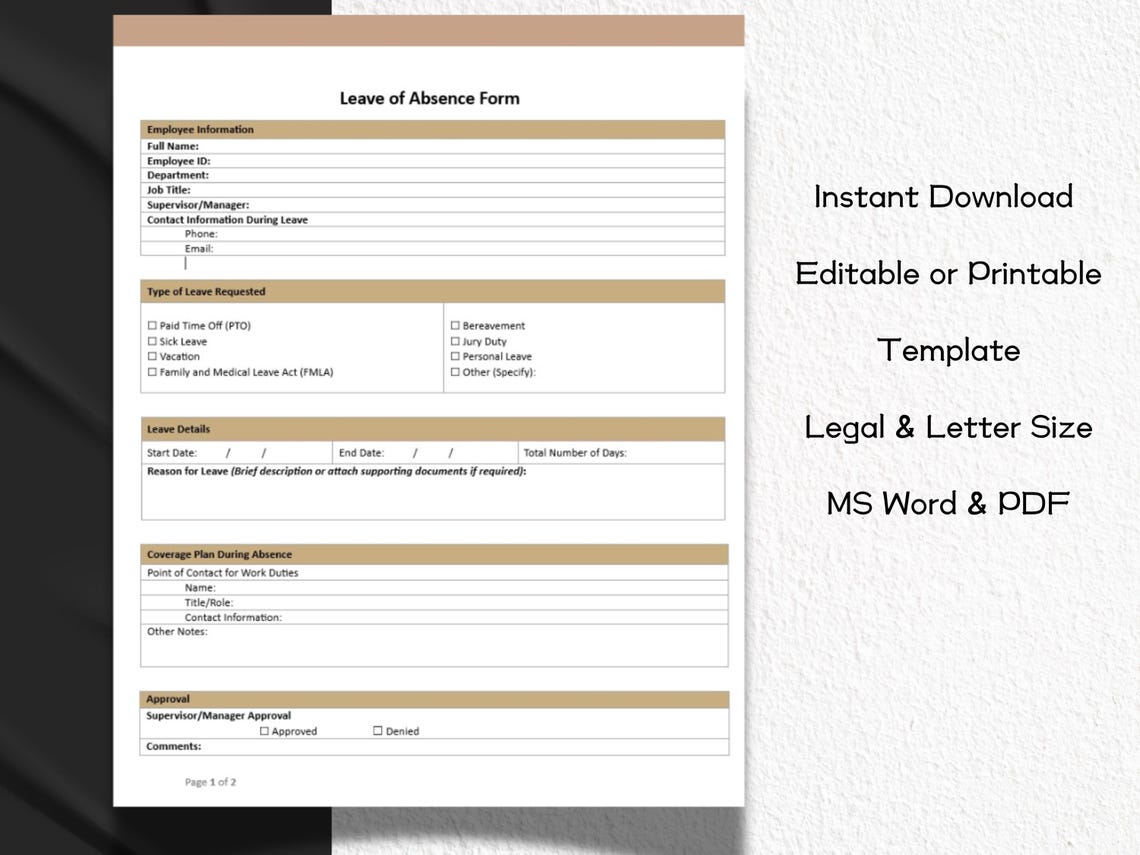 Leave of Absence Form Editable and Printable HR Template | HR Templates ...