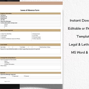 Leave of Absence Form Editable and Printable HR Template | HR Templates ...