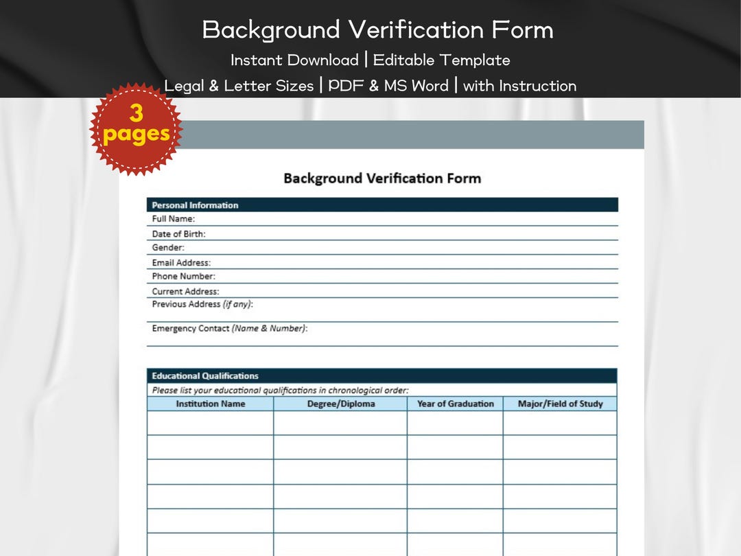 Background Verification Form Editable and Printable Template With ...