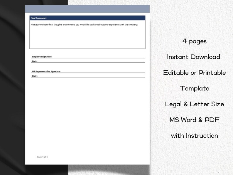 Employee Exit Interview Form Editable and Printable Template | HR ...