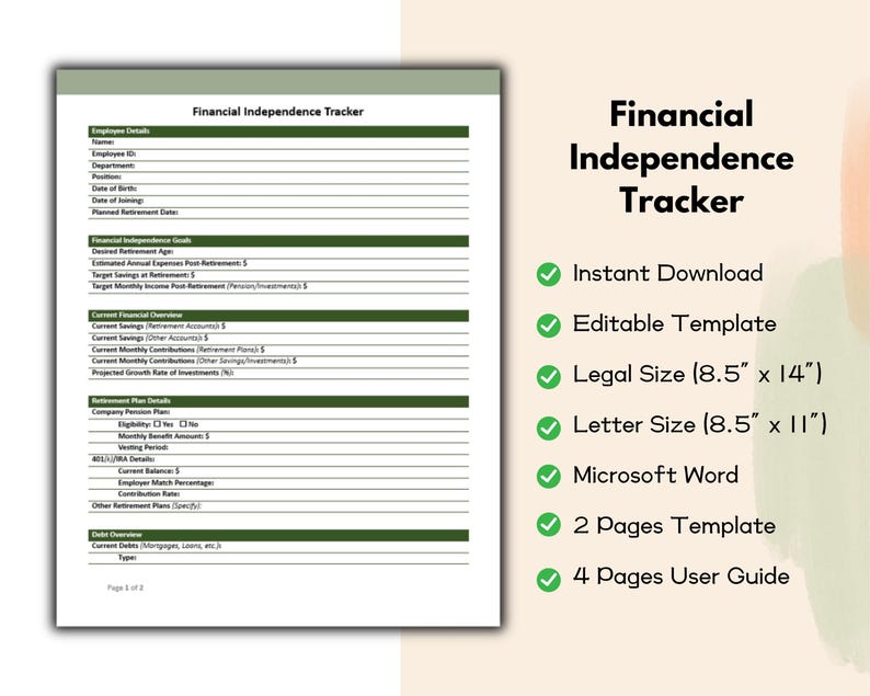 Financial Independence Tracker | Printable and Editable Retirement ...