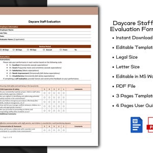 Daycare Staff Evaluation Form Printable and Editable Template ...