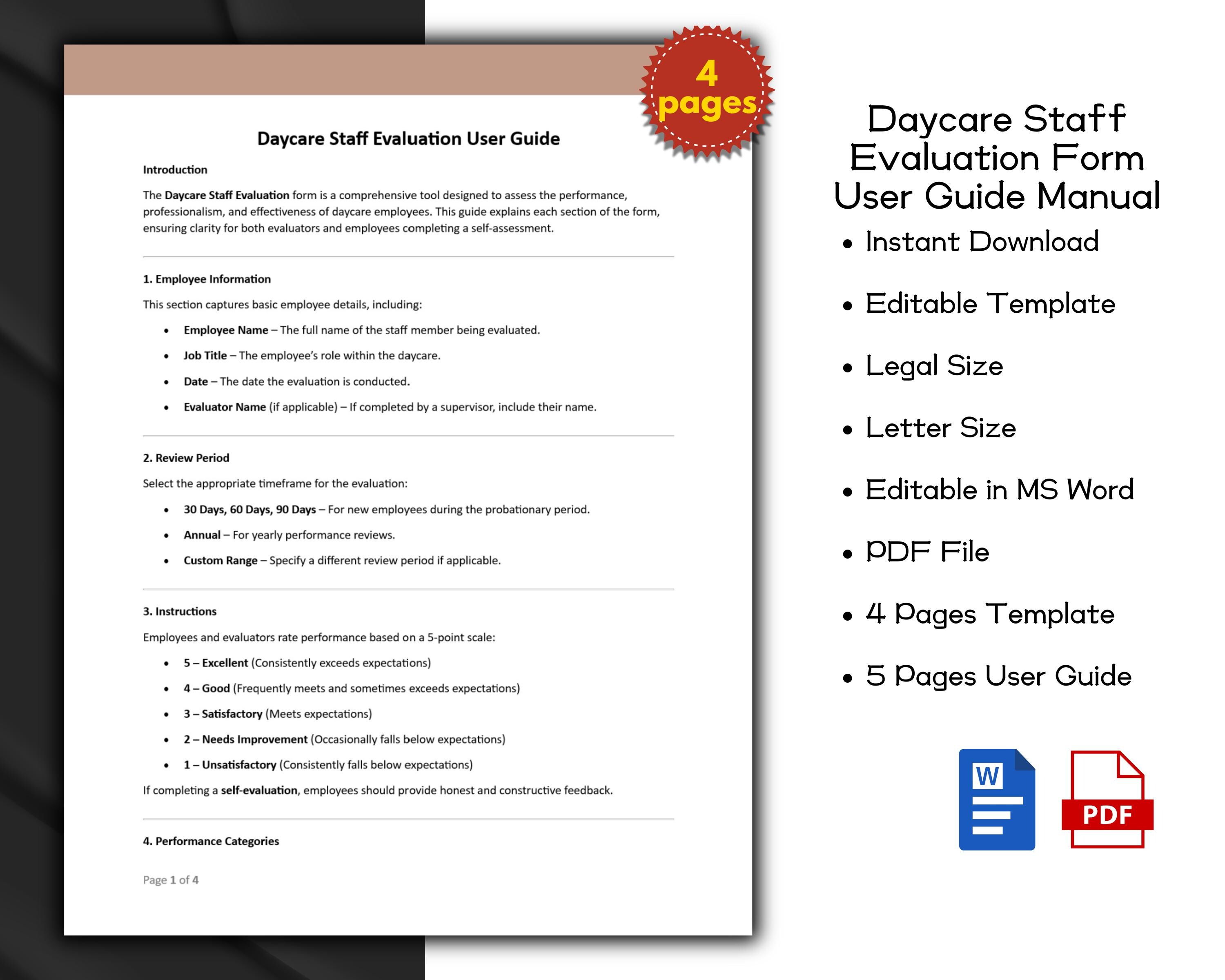 Daycare Staff Evaluation Form Printable and Editable Template ...