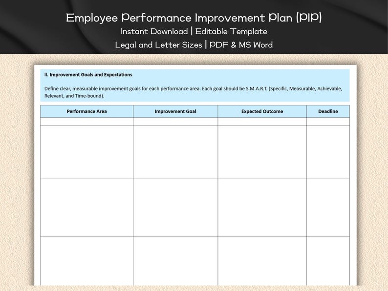 Employee Performance Improvement Plan (PIP) Editable Template W ...