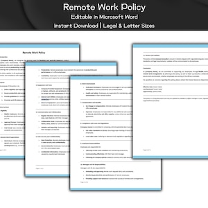Remote Work Policy Editable Template | Human Resource Policies | Work ...