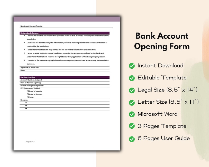 Bank Account Opening Form – Editable and Printable Template for ...
