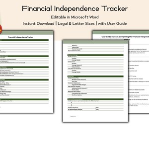 Financial Independence Tracker | Printable and Editable Retirement ...