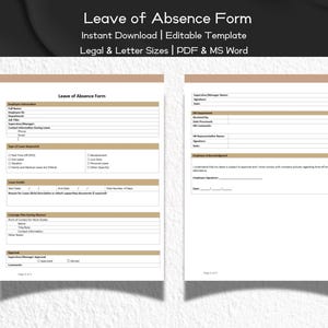 Leave of Absence Form Editable and Printable HR Template | HR Templates ...