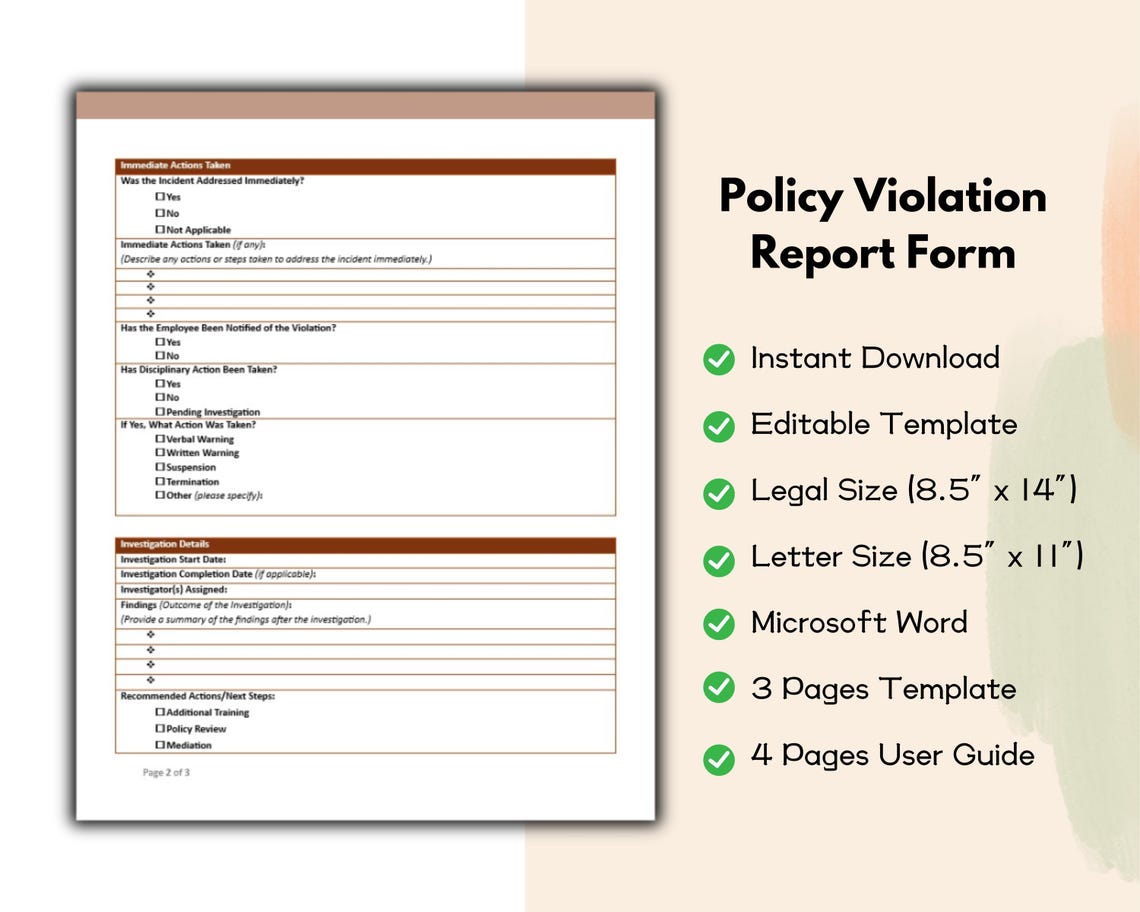 Policy Violation Report Form – Editable and Printable HR Template for ...
