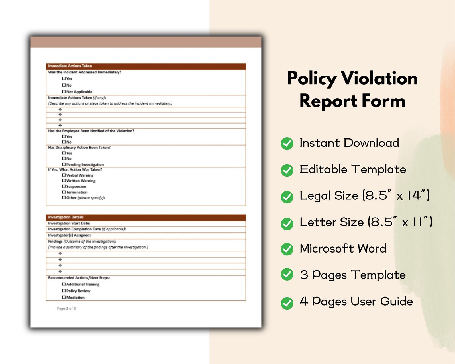 Policy Violation Report Form – Editable and Printable HR Template for ...