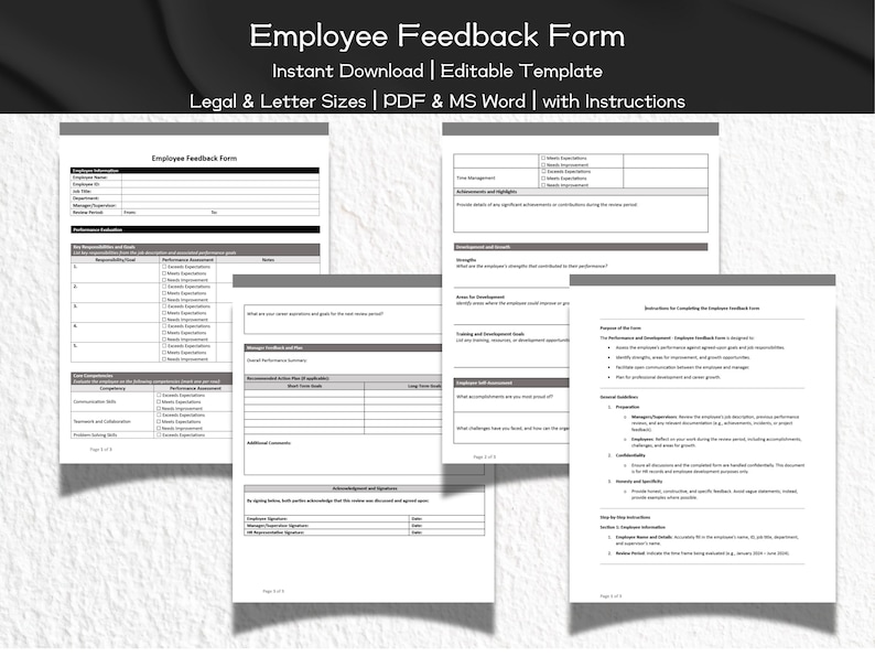 Employee Feedback Form Editable and Printable Template HR Templates ...