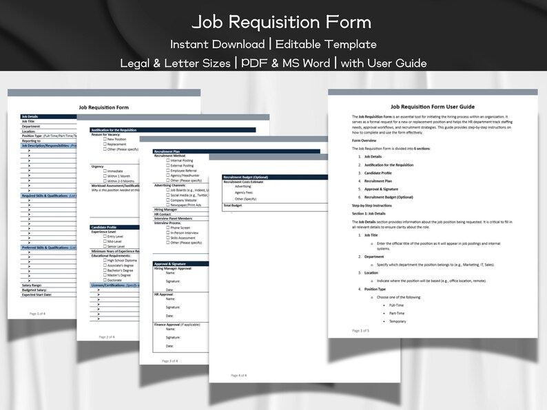 Job Requisition Form Editable and Printable Template With Manual | HR ...
