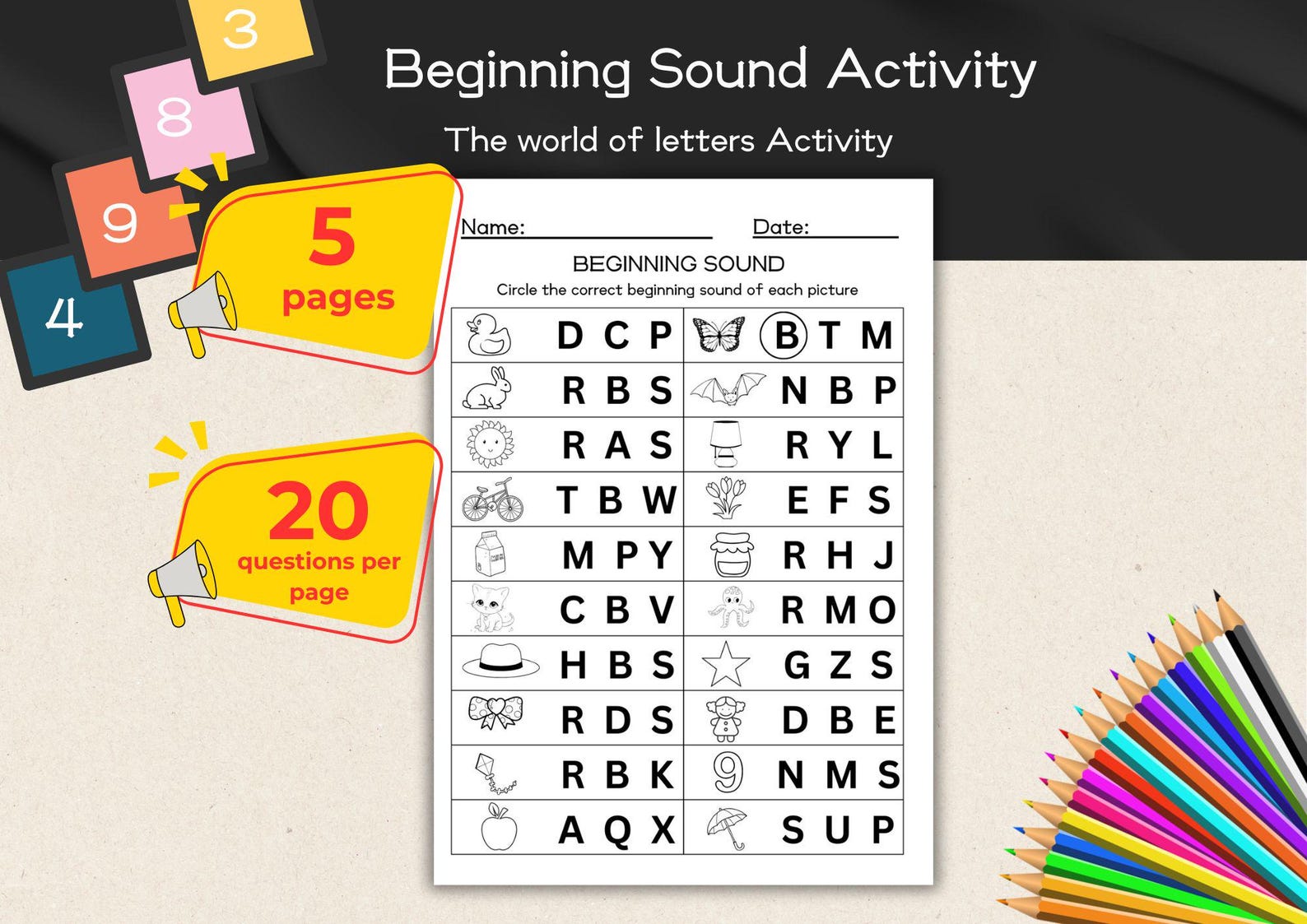 Printable Beginning Sound Letters Activity Worksheet | Home School ...