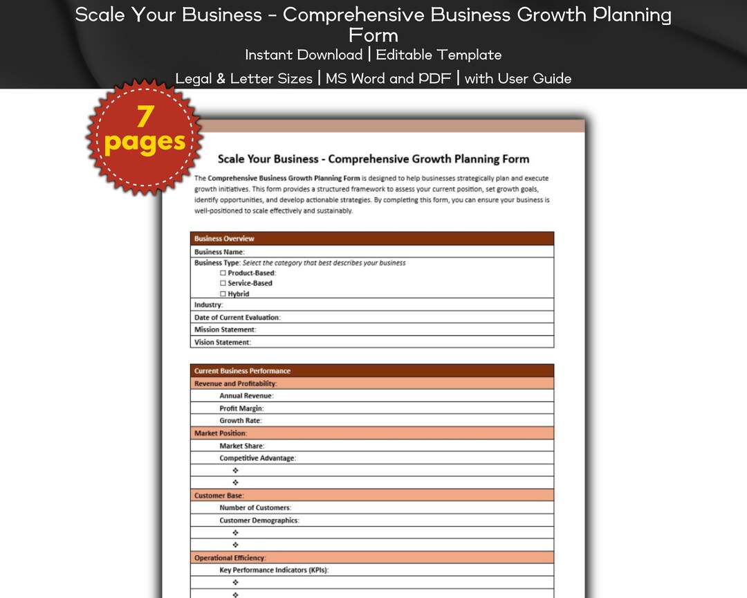 Comprehensive Business Growth Planning Form Editable and Printable ...