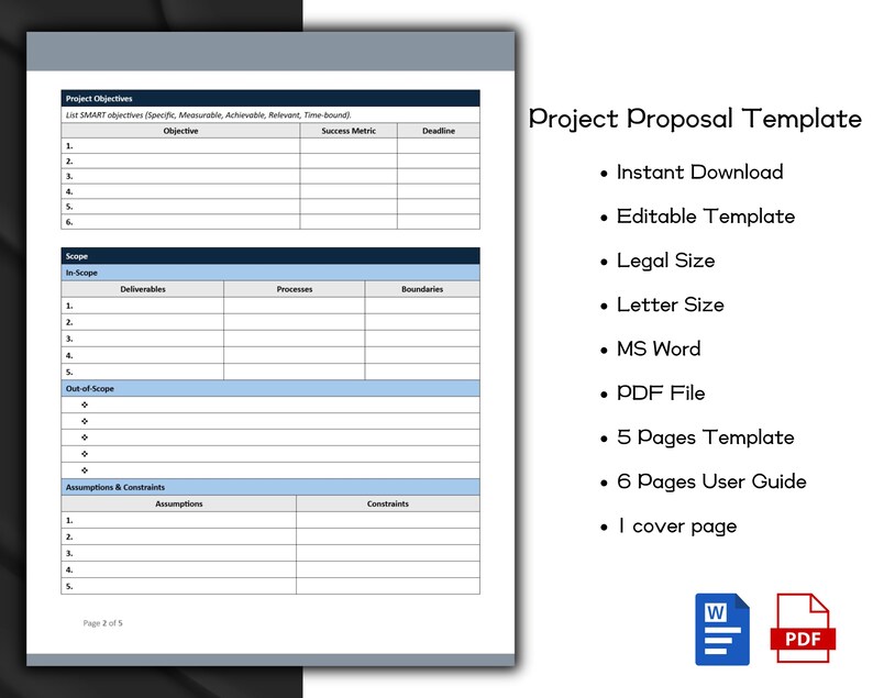 Project Proposal Template Editable and Printable | Project Initiation ...