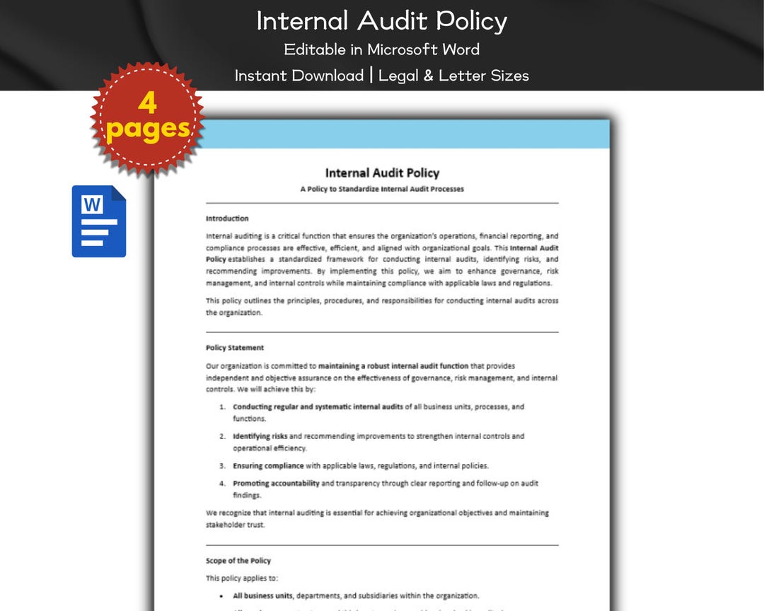 Internal Audit Policy Editable Template | Finance and Accounting ...