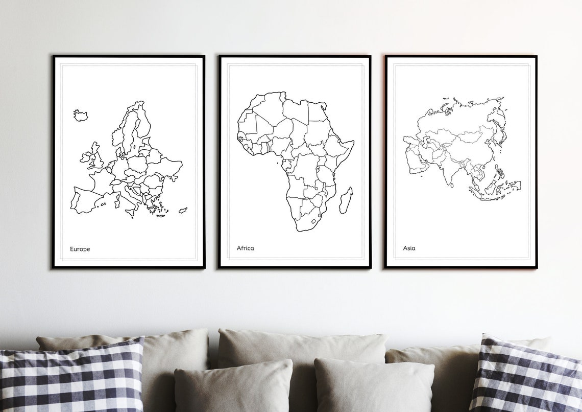 Printable Continents World Map Minimalist Style - Etsy