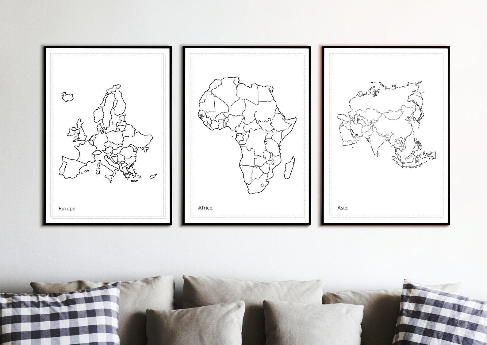 Printable Continents World Map Minimalist Style - Etsy