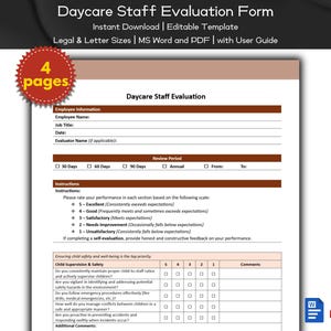 Childcare Staff Evaluation Form Template - Etsy