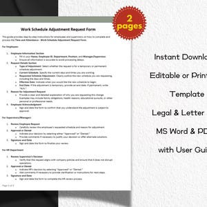 Work Schedule Adjustment Request Form Editable and Printable Template ...