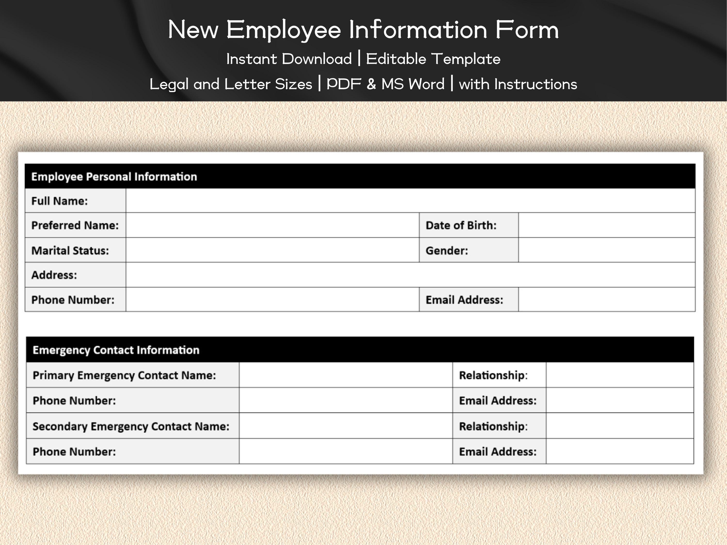 New Employee Information Form Editable Template | Employee Details Form ...
