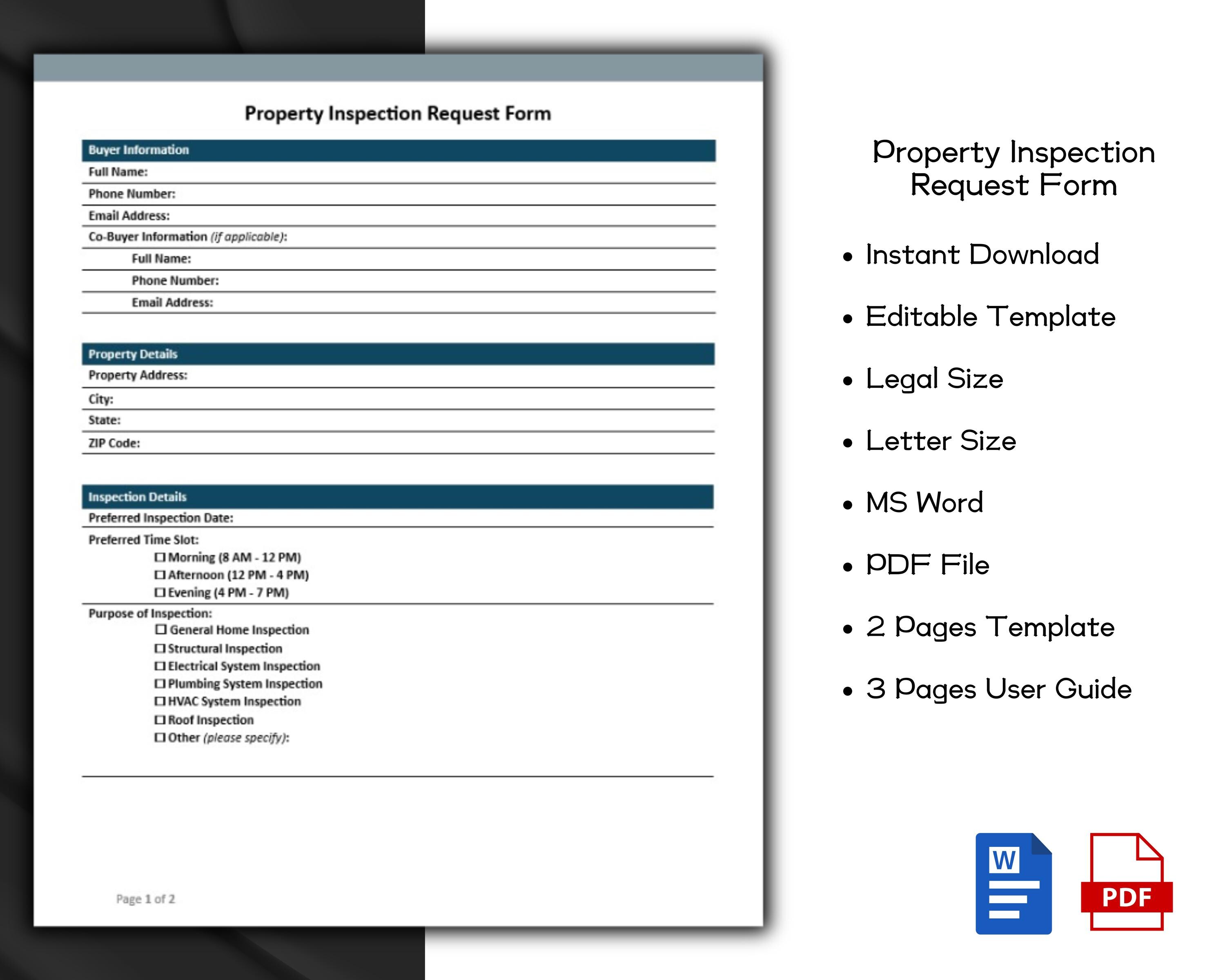 Property Inspection Request Form Editable and Printable Template | Real ...
