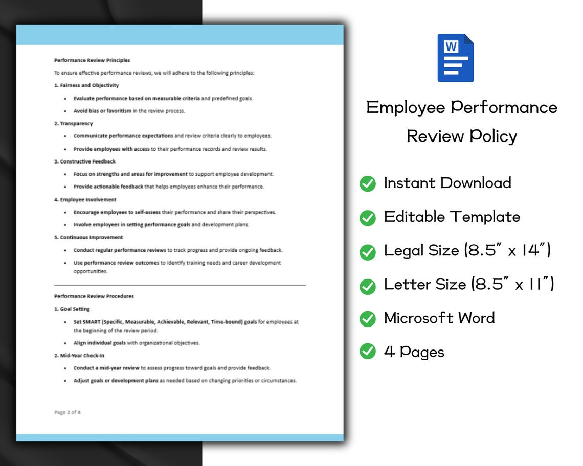 Employee Performance Review Policy Editable Template | Human Resource ...