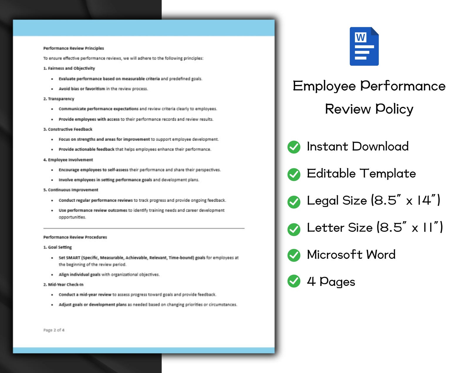 Employee Performance Review Policy Editable Template | Human Resource ...