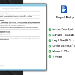 Payroll Policy Editable Template | Human Resource Policies ...