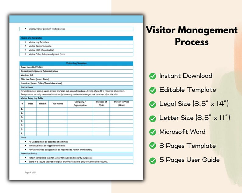 Visitor Management Process Standard Operating Procedure SOP Editable ...