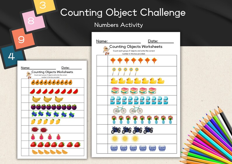Printable Counting Objects Worksheet - Etsy