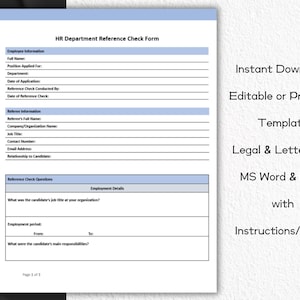 Employee Reference Check Form Editable Template and Printable Template ...
