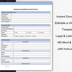 Employee Identification Record Form Editable and Printable Template ...