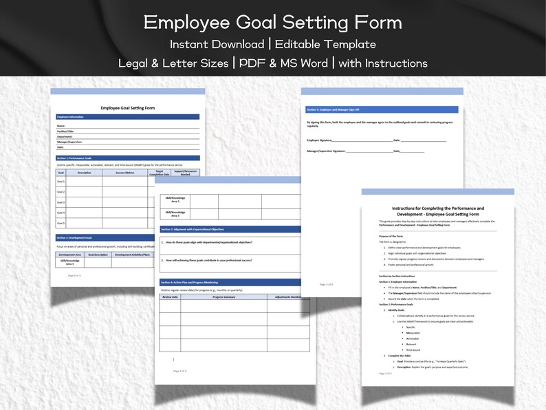 Employee Goal Setting Form Editable and Printable Template ...