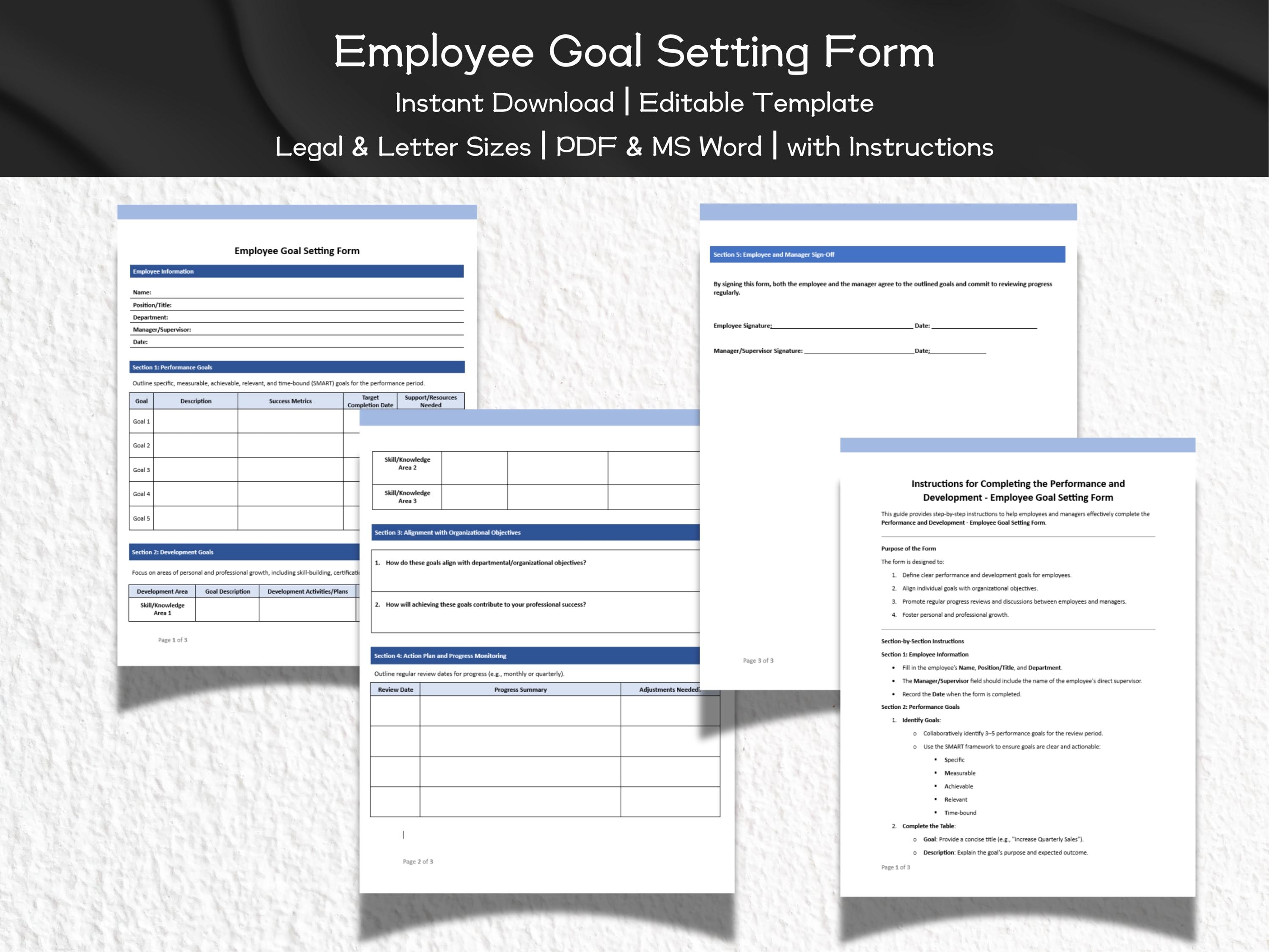 Employee Goal Setting Form Editable and Printable Template ...