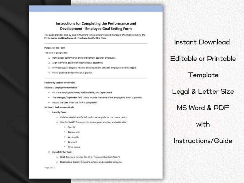 Employee Goal Setting Form Editable and Printable Template ...