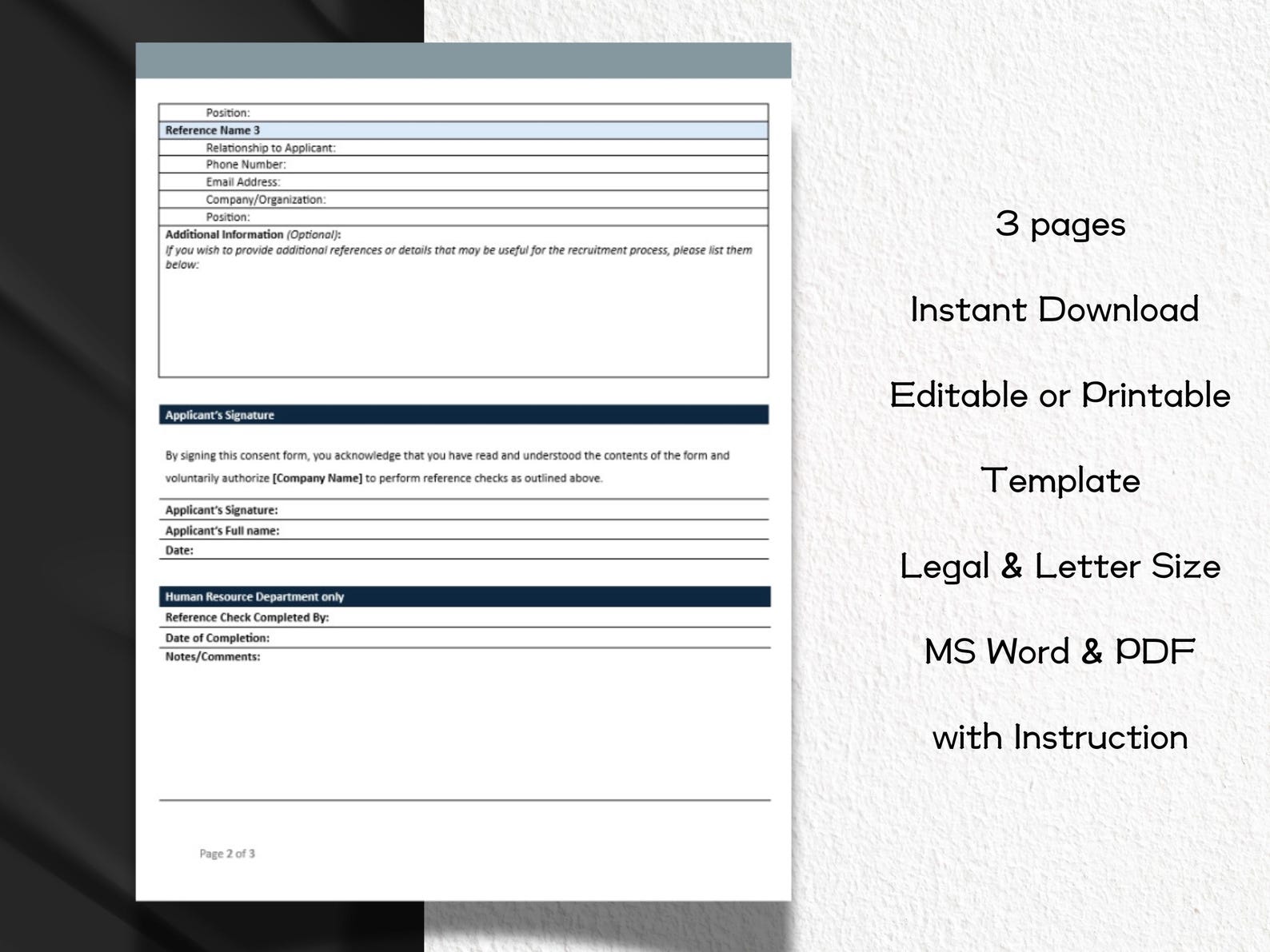 Reference Check Consent Form Editable and Printable Template With ...