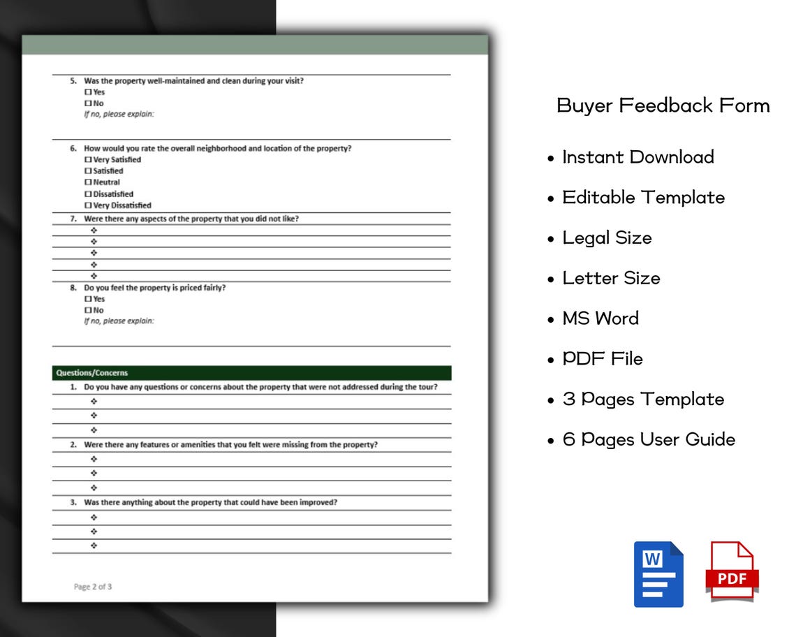 Buyer Feedback Form Editable and Printable Template | Real Estate ...