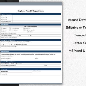 Time off Request Form Editable and Printable Template | Sick Leave ...