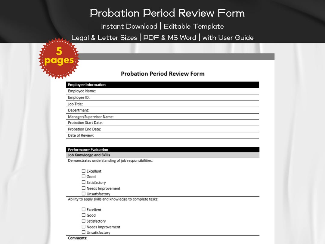 Probation Period Review Form Editable and Printable Template With ...