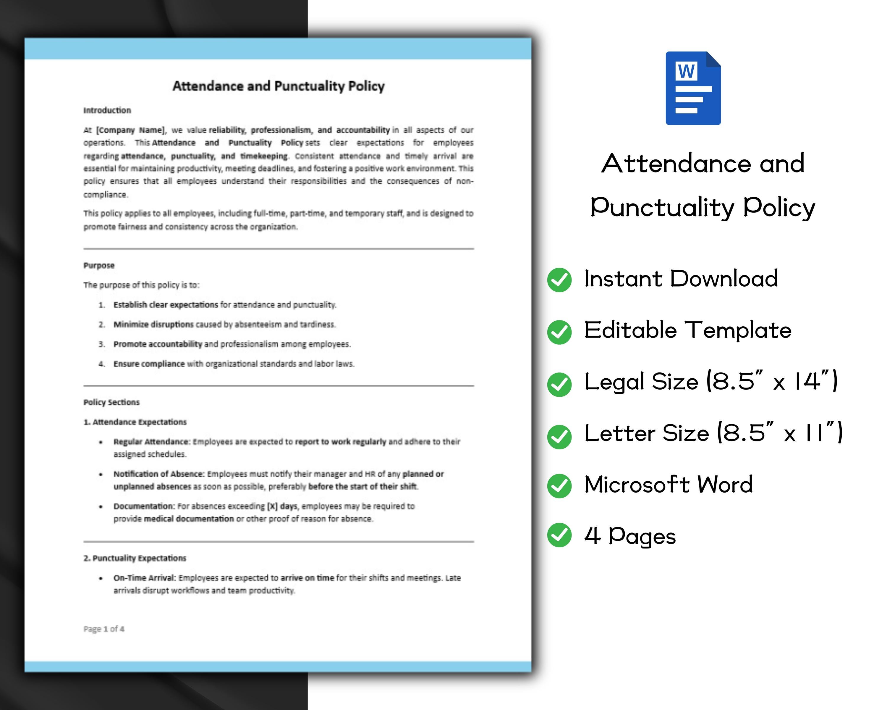 Attendance and Punctuality Policy Editable Template | Human Resource ...