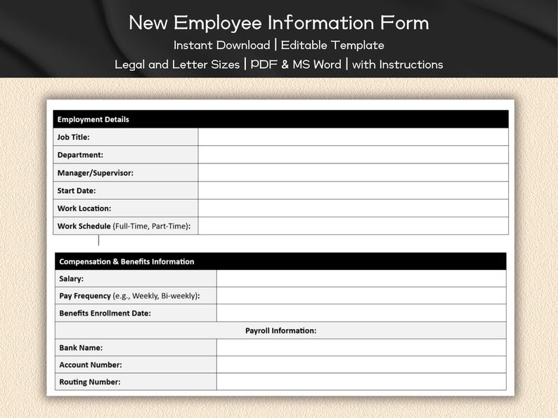 New Employee Information Form Editable Template | Employee Details Form ...