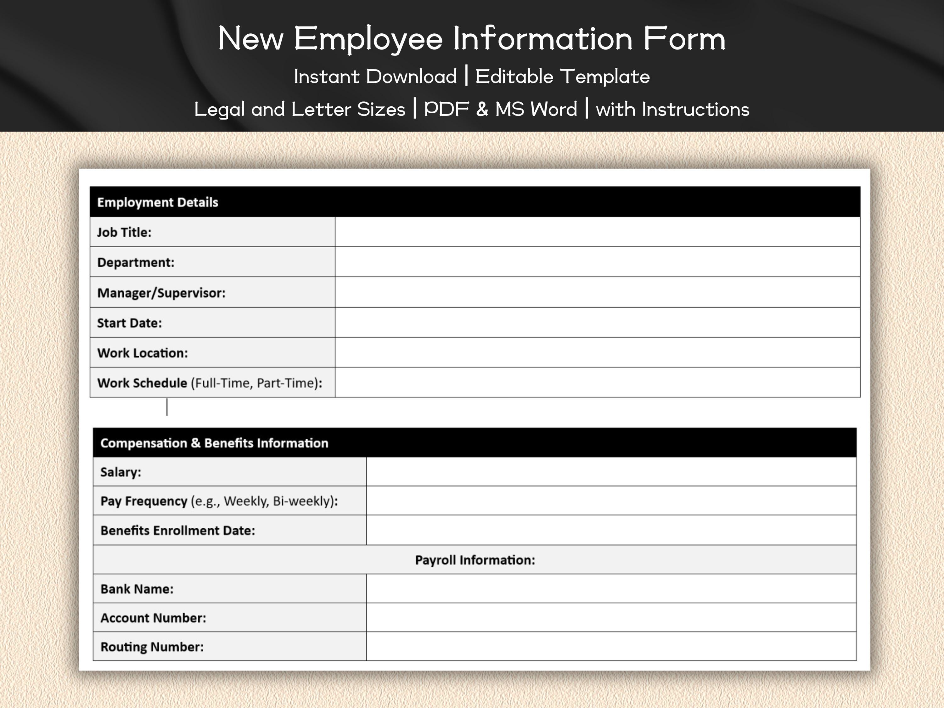 New Employee Information Form Editable Template | Employee Details Form ...
