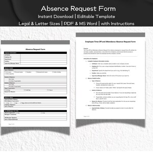 Absence Request Form Template Editable and Printable | HR Professionals ...
