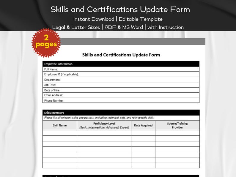 Skills and Certifications Update Form Editable and Printable Template ...