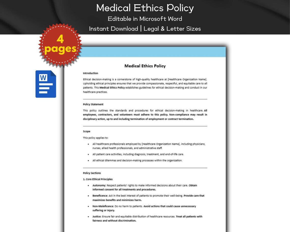 Medical Ethics Policy Editable Template | Healthcare and Medical Policy ...