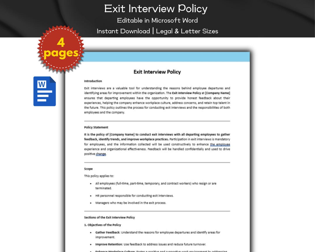 Exit Interview Policy Editable Template | Human Resource Policy ...