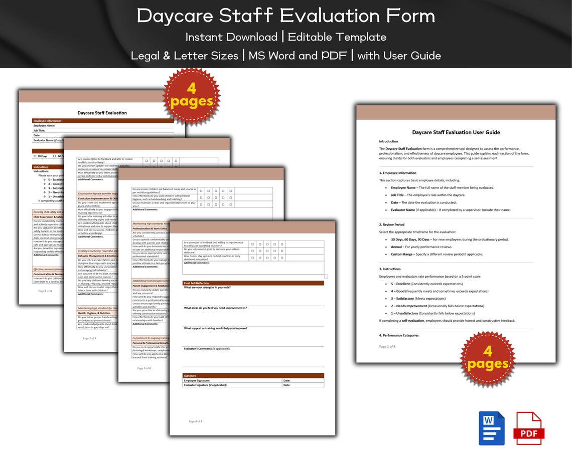 Daycare Staff Evaluation Form Printable and Editable Template ...